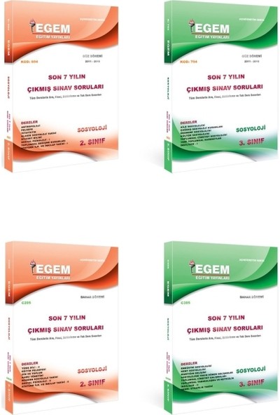 Egem Yayınları AÖF Sosyoloji 2 ve 3. Sınıf Çıkmış Sorular (Güz-Bahar)