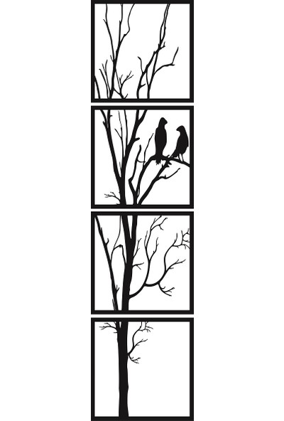 Turuncu Lazer Duvar Süsü Ağaçta Kuşlar