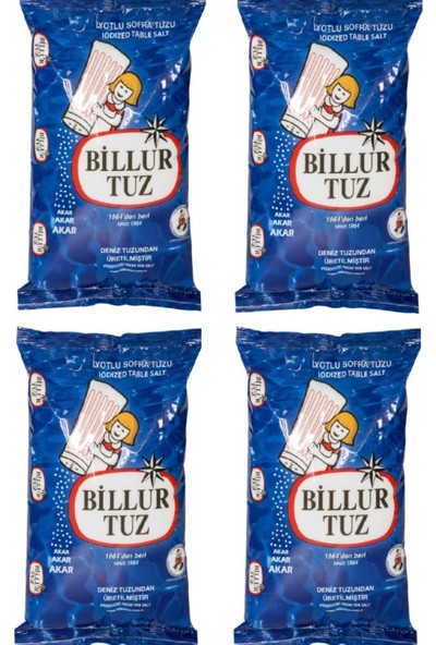 Billur Tuz Rafine Iyotlu Sofra Tuzu 750 gr x 4'lü Billur Tuz Rafine Iyotlu Sofra Tuzu 750 gr x 4'lü