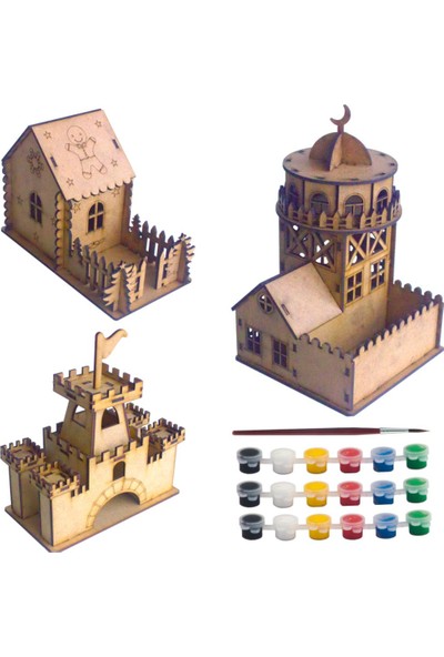 Joy And Toys Ahşap Jç2 Kız Kulesi,kale,hayal Evi 3'lü Puzzle Boyama Seti Joy And Toys Ahşap Jç2 Kız Kulesi,kale,hayal Evi 3'lü Puzzle Boyama Seti