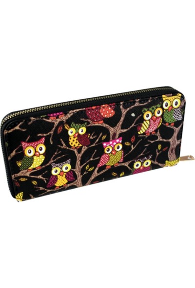 Moda Gibi Siyah Baykuş Desenli Fermuarlı Cüzdan - MG214 MG214