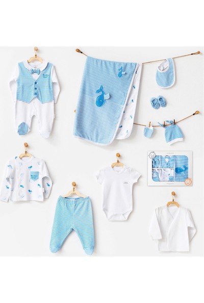 Andywawa Cute Whale Erkek Bebek 10'lu Hastane Çıkış Seti AC21541