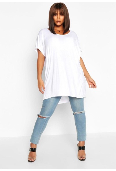 Soufeel Büyük Beden Yuvarlak Geniş Yaka Beyaz Kadın Bluz Tişört Soufeel Büyük Beden Yuvarlak Geniş Yaka Beyaz Kadın Bluz Tişört
