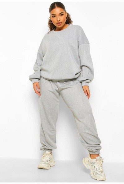 Soufeel Basic Büyük Beden Gri Swatshirt ve Jogger Eşofman Alt Üst Takım