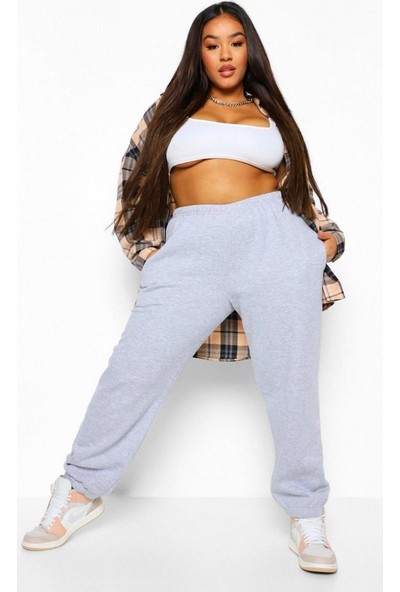 Soufeel Oversize Büyük Beden Lastikli Bel Paça Gri Kadın Eşofman Altı