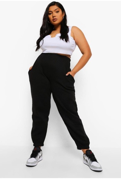 Soufeel Oversize Büyük Beden Lastikli Bel Paça Siyah Kadın Eşofman Altı