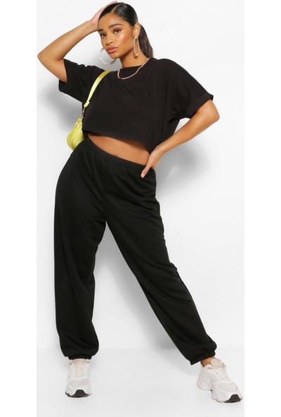 Soufeel Crop Kısa Siyah Büyük Beden Tişört