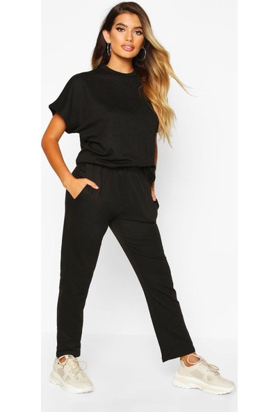 Soufeel Büyük Beden Kısa Kol Detaylı Oversize Kadın Siyah Alt Üst Takım