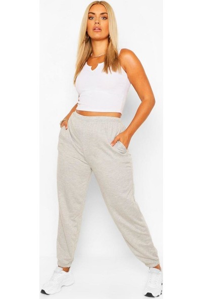 Soufeel Gri Büyük Beden Dar Paca Lastikli Kadın Eşofman Altı
