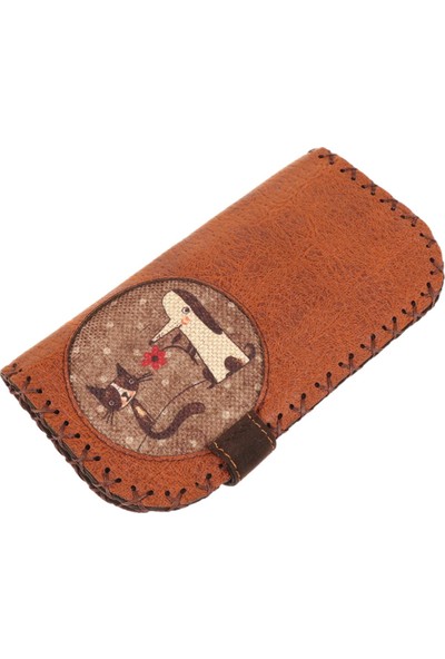 Cetinaccessories Açık Kahve Koyu Kahve Kedi Tilki Örgü Tasarım Cüzdan