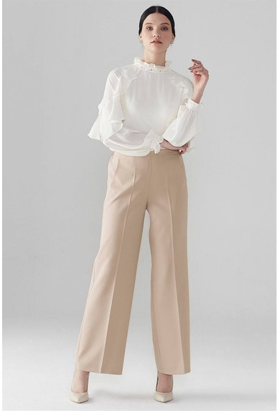 Zühre Bel Lastik Detaylı Pantolon Bej P-0102 Zühre Bel Lastik Detaylı Pantolon Bej P-0102