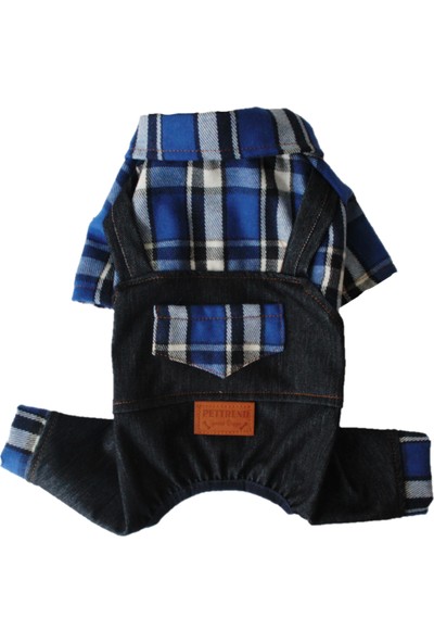 Pettrend Mavi Oduncu Kedi Köpek Tulumu Kedi Köpek Kıyafeti Kışlık