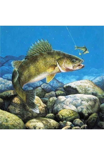 Movas Sanat Avlanan Büyük Balık Elmas Mozaik Tablo