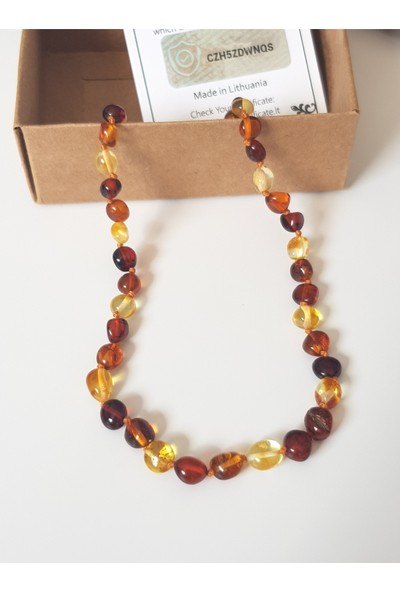 Kehribar Sarayı Baltık Damla Kehribar Parlak Karışık Renk Bebek Diş Kolyesi Sertifikalı 33 cm