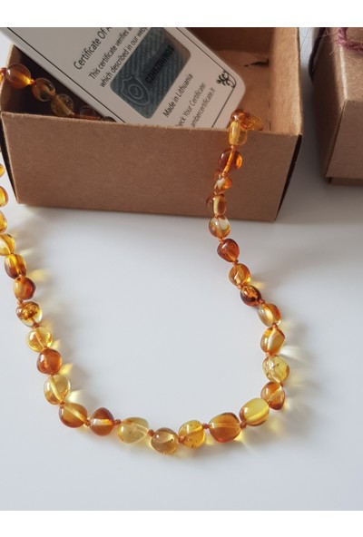 Kehribar Sarayı Damla Kehribar Karamel Bebek Çocuk Kolye Sertifikalı 40 cm