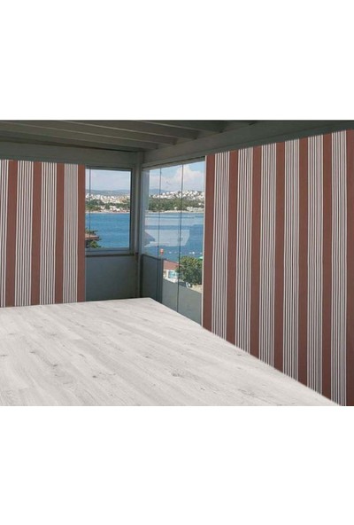Ceylan Home Balkon Perdesi Brandası Kahverengi Ince Çizgili 225X250 1 kg