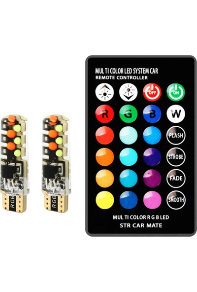Canbus Uzaktan Kumandalı, Çakarlı, 16 Renk Rgb T10 LED Oto Iç-Dış Aydınlatma (2 Adet Led) Canbus Uzaktan Kumandalı, Çakarlı, 16 Renk Rgb T10 LED Oto Iç-Dış Aydınlatma (2 Adet Led)