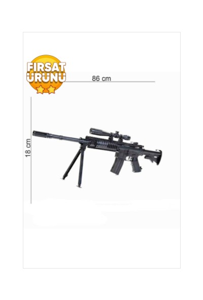 Oyuncak Boncuk Atan Tüfek Lazerli Ayaklı Dürbünlü 86 cm 500 Mermi Hediyeli