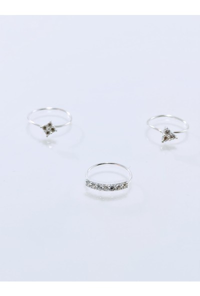 Takıparkxs 925 Ayar Zirkon Taşlı Gümüş Üçlü Halka Hızma Set