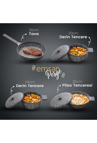 Emsan Perge 7 Parça Döküm Tencere Tava Seti Emsan Perge 7 Parça Döküm Tencere Tava Seti
