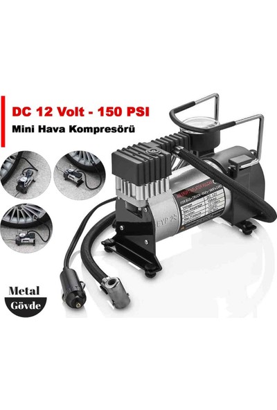 Eyp Mini Metal Gövdeli Hava Kompresörü Lastik Şişirme Çakmak Girişli 12 Volt Eyp Mini Metal Gövdeli Hava Kompresörü Lastik Şişirme Çakmak Girişli 12 Volt