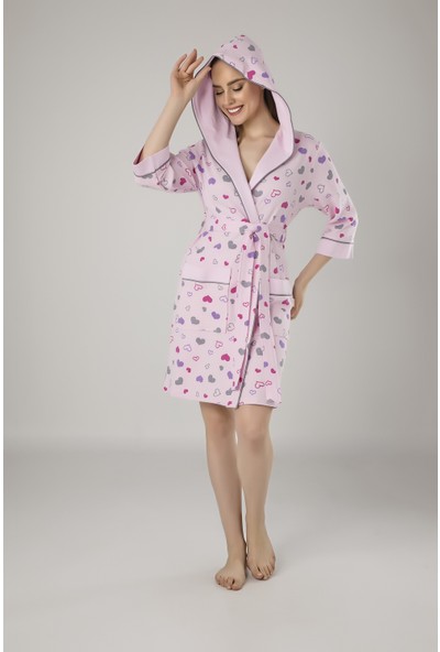 Nuşa Pembe Kalpli Pike Bambu (Antibakteriye) Cotton Bayan Sabahlık Nuşa Pembe Kalpli Pike Bambu (Antibakteriye) Cotton Bayan Sabahlık