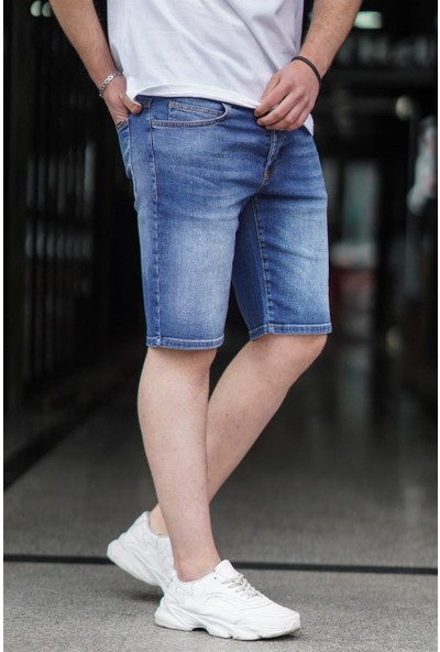 Madmext Slim Fit Lacivert Kot Şort 039-1