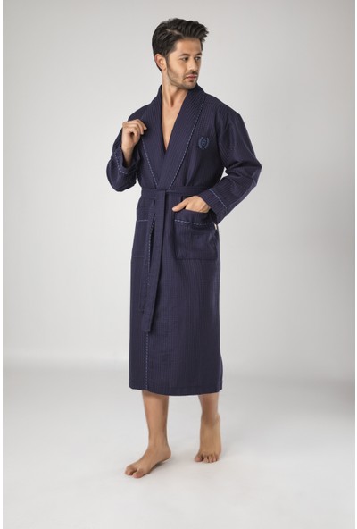 Nuşa Nakışlı Pike Bambu (Antibakteriye) Cotton Erkek Sabahlık