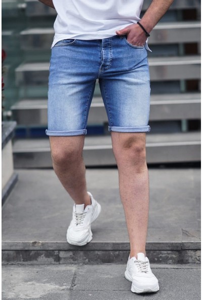 Madmext Slim Fit Lacivert Kot Şort 036-1