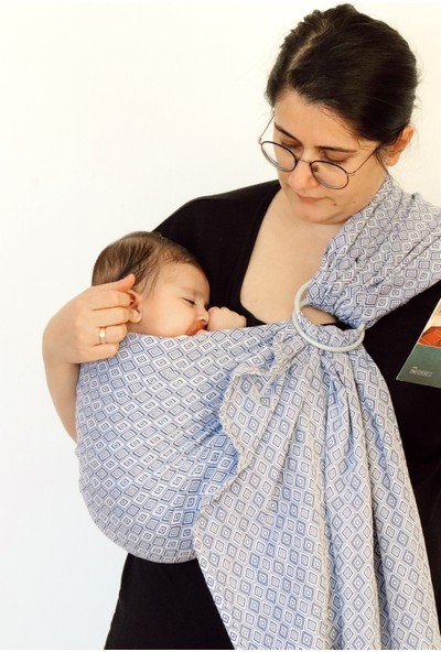 Zubu Halka Sling - Babysling - Diomond - Bebek Taşıyıcı - Pamuk - Taşıma Şalı – Mavi