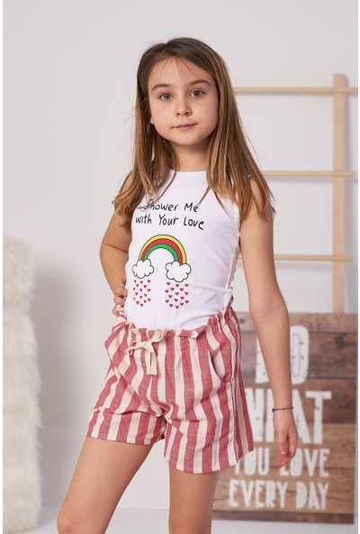 Zepkids Kız Çocuk Şortlu Bulut Baskılı 2li Takım 3-7 Yaş