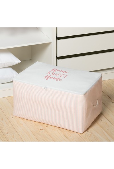 Ocean Home Büyük Boy Pembe Çizgili Home Sweet Home Baskılı Hurç // 64X41X35 Ocean Home Büyük Boy Pembe Çizgili Home Sweet Home Baskılı Hurç // 64X41X35