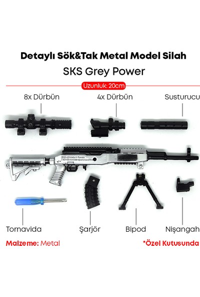 Dukkin Detaylı Sök&tak Metal Model Silah 20CM - Sks Grey Power Dukkin Detaylı Sök&tak Metal Model Silah 20CM - Sks Grey Power