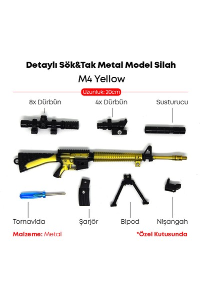 Dukkin Detaylı Sök&tak Metal Model Silah 20CM - M4 Yellow Dukkin Detaylı Sök&tak Metal Model Silah 20CM - M4 Yellow