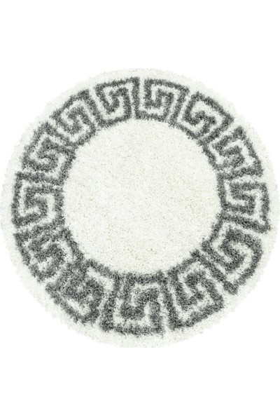 Ayyıldız Yuvarlak Desenli Shaggy Halı Yumuşak Ornament Bordür Desen Krem Gri