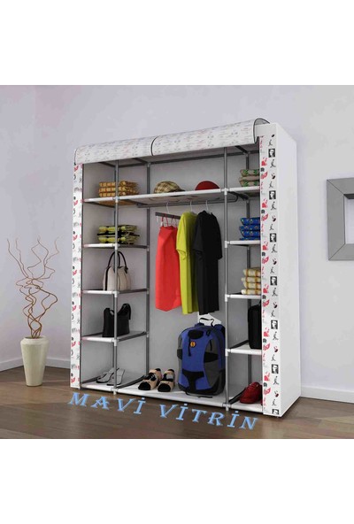 Mavi Vitrin Çift Yandan Raflı Bez Dolap Mavi Vitrin Çift Yandan Raflı Bez Dolap