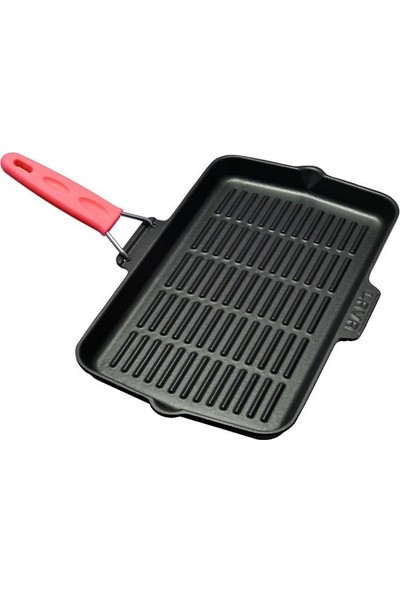 Lava Döküm Izgara Tava, Tel ve Silikon Kaplı 21X36 cm Kırmızı