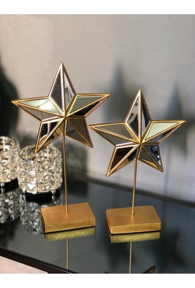 Star Global 2'li Gold Aynalı Yıldız Obje Biblo Star Global 2'li Gold Aynalı Yıldız Obje Biblo