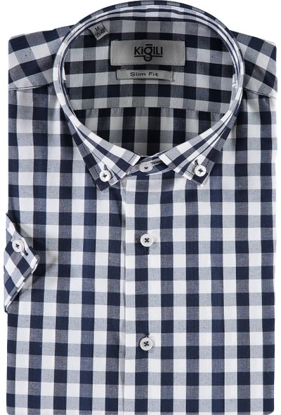 Kiğılı Kısa Kol Ekose Slim Fit Gömlek Kiğılı Kısa Kol Ekose Slim Fit Gömlek