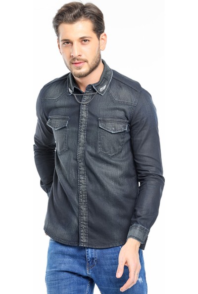 Shoppingdimoda Electra Siyah Yıkama Efektli Cepli Kot Gömlek Shoppingdimoda Electra Siyah Yıkama Efektli Cepli Kot Gömlek