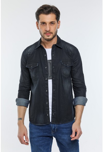 Shoppingdimoda Electra Siyah Yıkama Efektli Önü Çıtçıtlı Cepli Kot Gömlek Shoppingdimoda Electra Siyah Yıkama Efektli Önü Çıtçıtlı Cepli Kot Gömlek