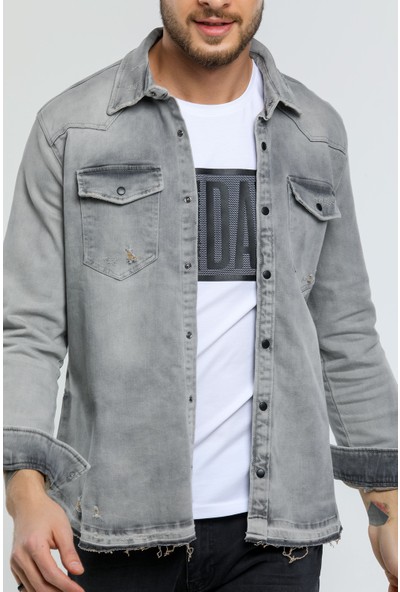 Shoppingdimoda Electra Gri Çıtçıtlı Lazer Detaylı Kot Gömlek Shoppingdimoda Electra Gri Çıtçıtlı Lazer Detaylı Kot Gömlek