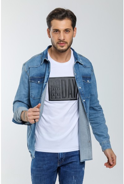 Shoppingdimoda Electra Buz Mavi Çıtçıtlı Kot Gömlek