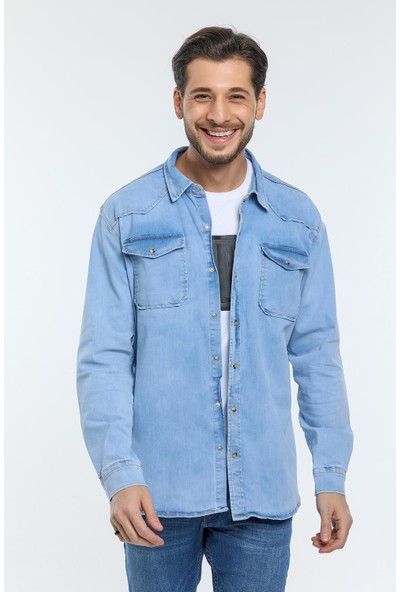 Shoppingdimoda Eelectra Gök Mavisi Sedef Çıtçıt Düğmeli Kot Gömlek Shoppingdimoda Eelectra Gök Mavisi Sedef Çıtçıt Düğmeli Kot Gömlek