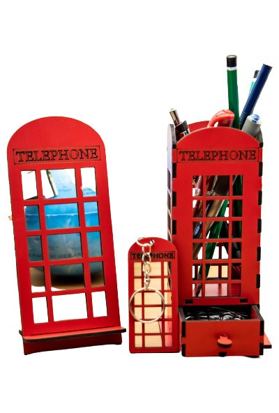 Quppa Masaüstü Kalemlik ve Telefon Tutacağı Anahtarlık Armağanlı Telefon Kulübesi