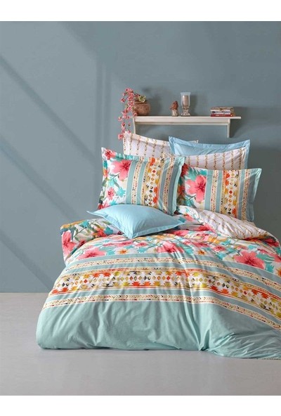 Soley Floral Turkuaz Rnf Tek Kişilik Dört Mevsim Set