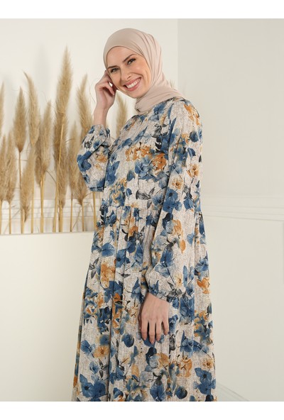 Tavin Çiçek Desenli Elbise Indigo