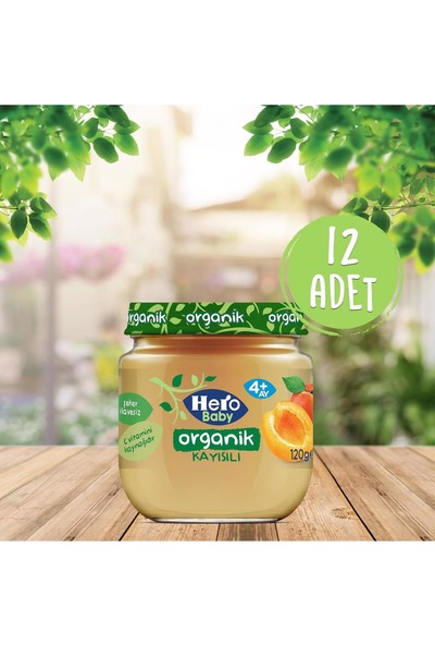 Hero Baby Kavanoz Maması 120 gr Organik Kayısılı (12'li Set)