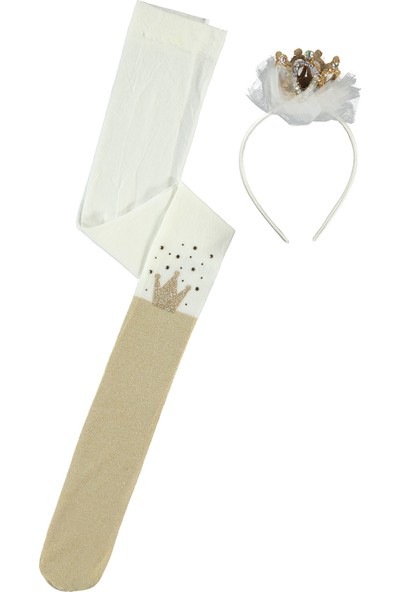 Katamino Kız Çocuk Taçlı Külotlu Çorap 3-9 Yaş Ekru