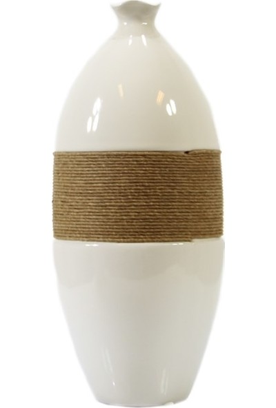 Dekorsende Dar Ağızlı Ipli Vazo Krem